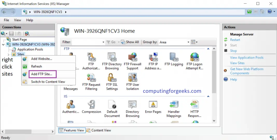 How To add FTP Site on Windows Server 2019 | ComputingForGeeks
