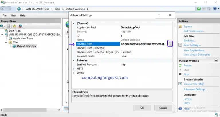 How To Configure Default Site in IIS Server 2019 | ComputingForGeeks ...
