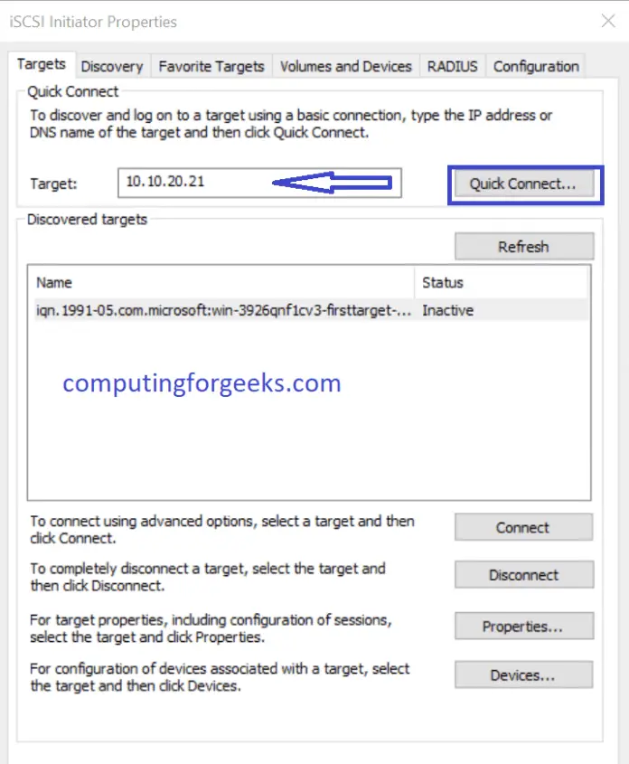 Configure iSCSI Initiator on Windows Server 2019 | ComputingForGeeks