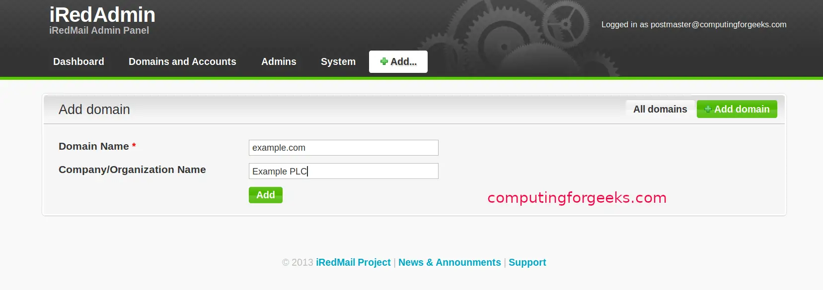 Add Domains and User Accounts to iRedMail Mail Server | ComputingForGeeks