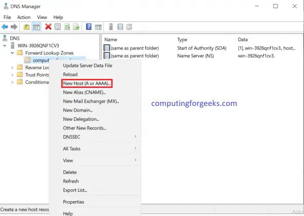 How To add DNS A/PTR Record in Windows Server 2019 | ComputingForGeeks