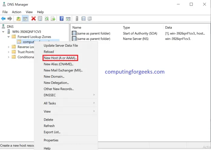 How To add DNS A/PTR Record in Windows Server 2019 | ComputingForGeeks