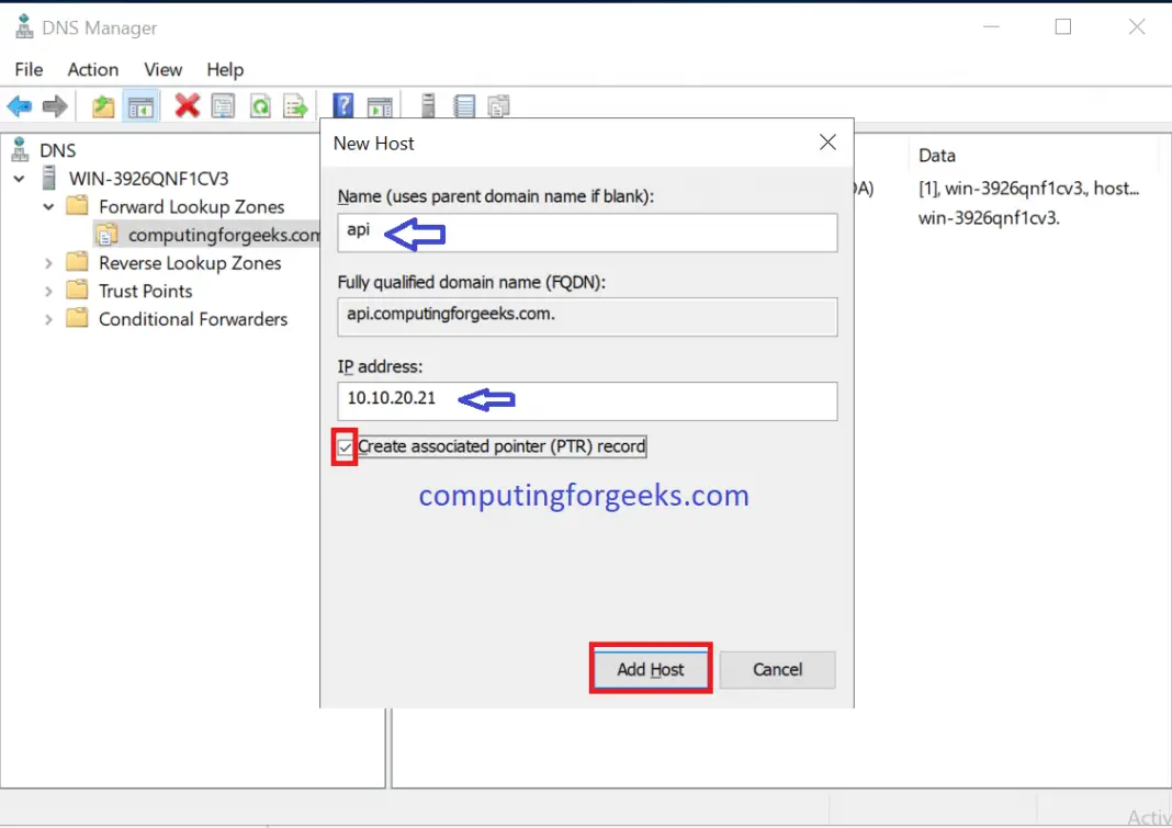How To add DNS A/PTR Record in Windows Server 2019 | ComputingForGeeks
