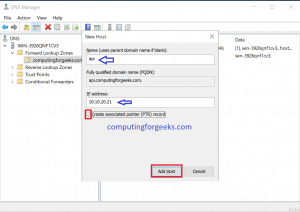 How To add DNS A/PTR Record in Windows Server 2019 | ComputingForGeeks