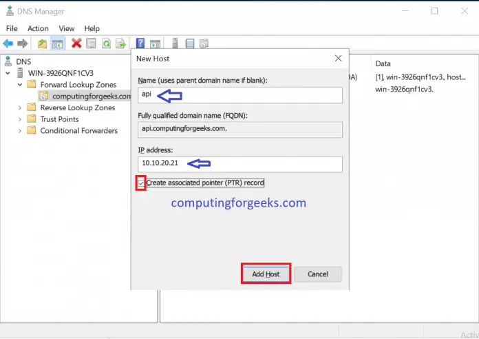 How To add DNS A/PTR Record in Windows Server 2019 | ComputingForGeeks