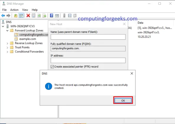 How To add DNS A/PTR Record in Windows Server 2019 | ComputingForGeeks