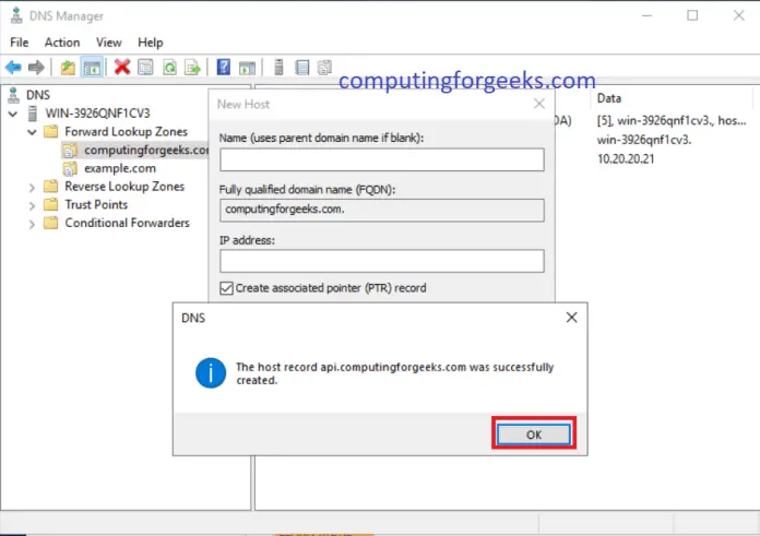 How To add DNS A/PTR Record in Windows Server 2019 | ComputingForGeeks