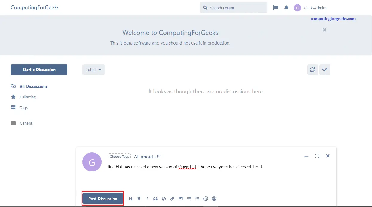 How To Create Forum Discussion Website using Flarum | ComputingForGeeks