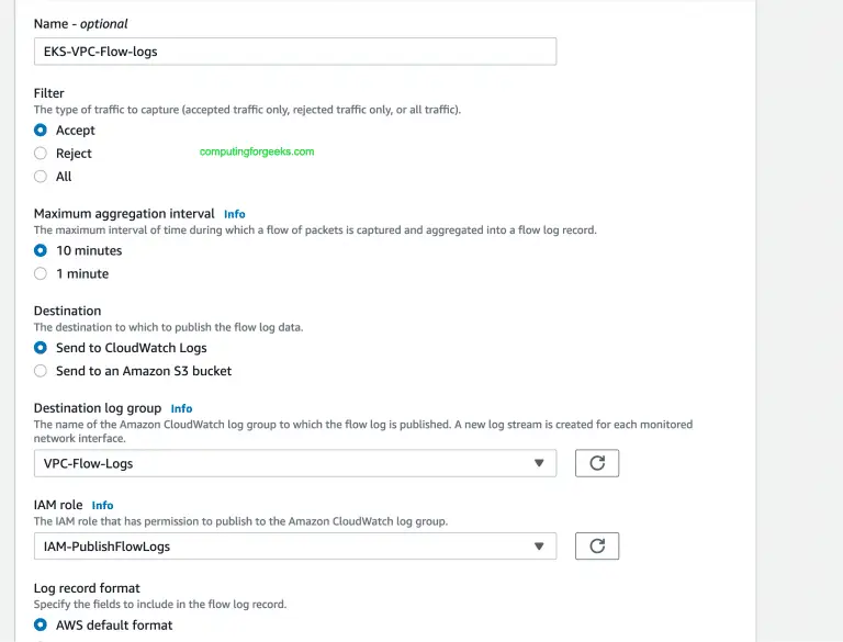 Configure AWS VPC Flow logs to CloudWatch Log group | ComputingForGeeks