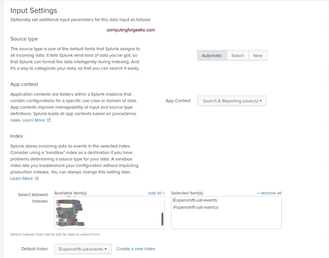 How To Send OpenShift Logs and Events to Splunk | ComputingForGeeks