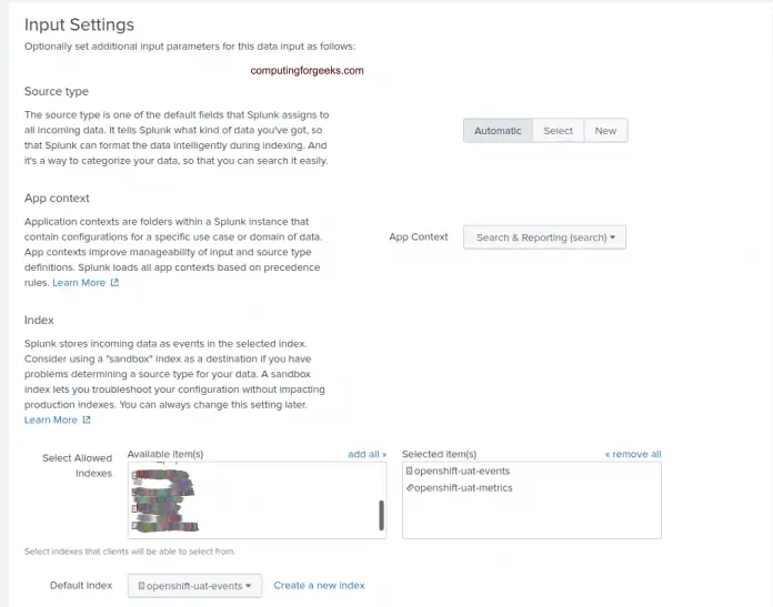 How To Send OpenShift Logs and Events to Splunk | ComputingForGeeks