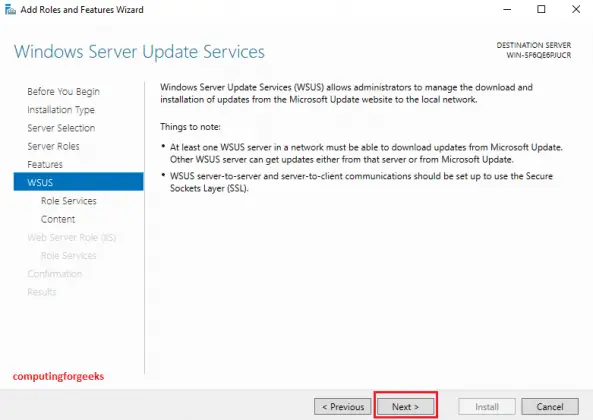 Install Windows Service Update Services (WSUS) on Windows server 2019 ...