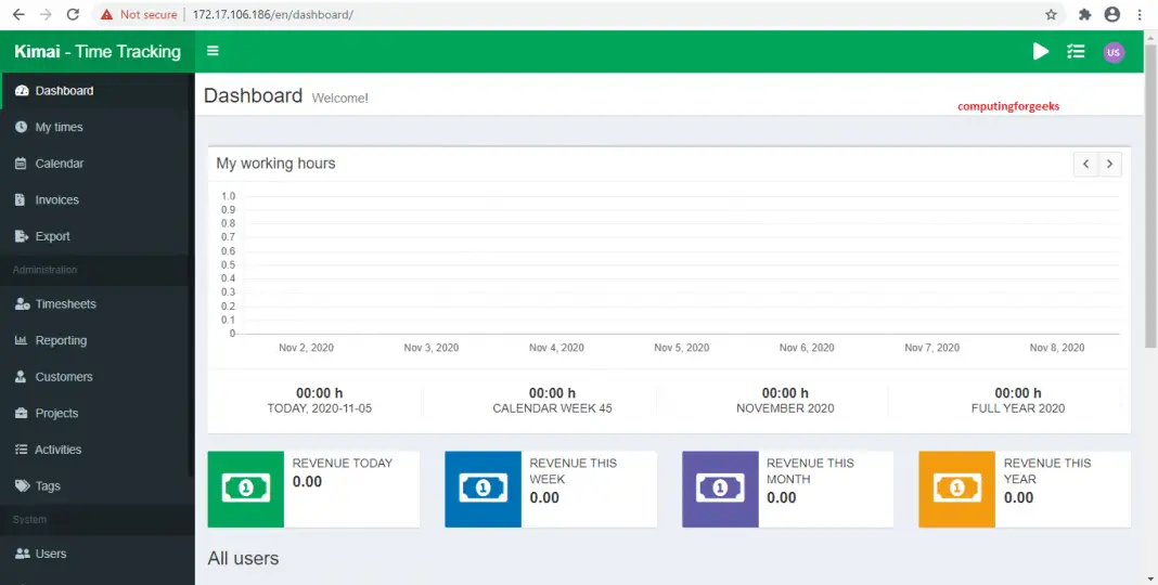 Install Kimai web-based time tracking application | ComputingForGeeks