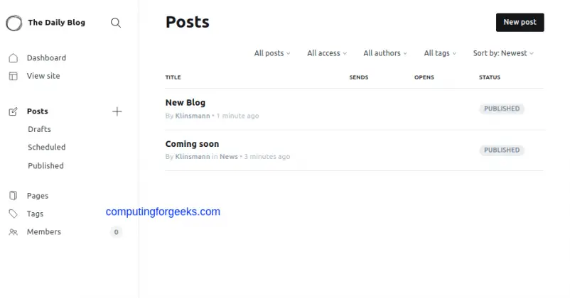 How To Run Ghost Cms In Docker Containers Computingforgeeks
