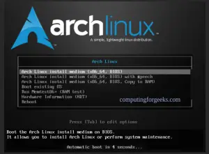 How To Install Arch Linux using Arch Linux installer | ComputingForGeeks