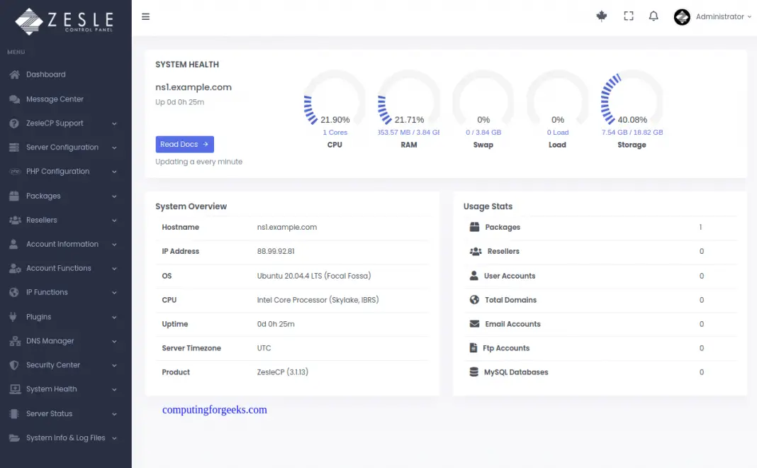 Install ZesleCP Control Panel on CentOS 7 / Ubuntu 20.04 | ComputingForGeeks