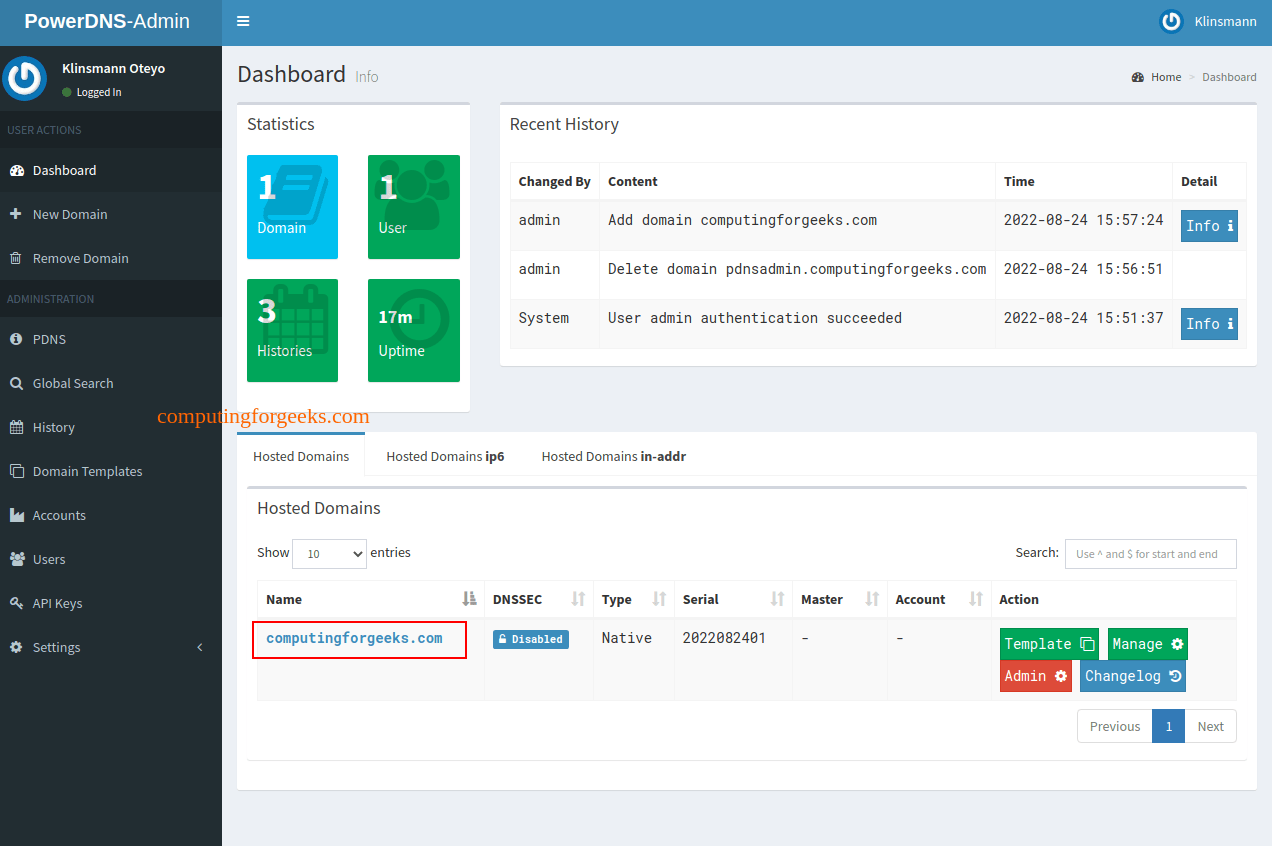Configure PowerDNS and PowerDNS Admin on Rocky Linux 9|8 | ComputingForGeeks