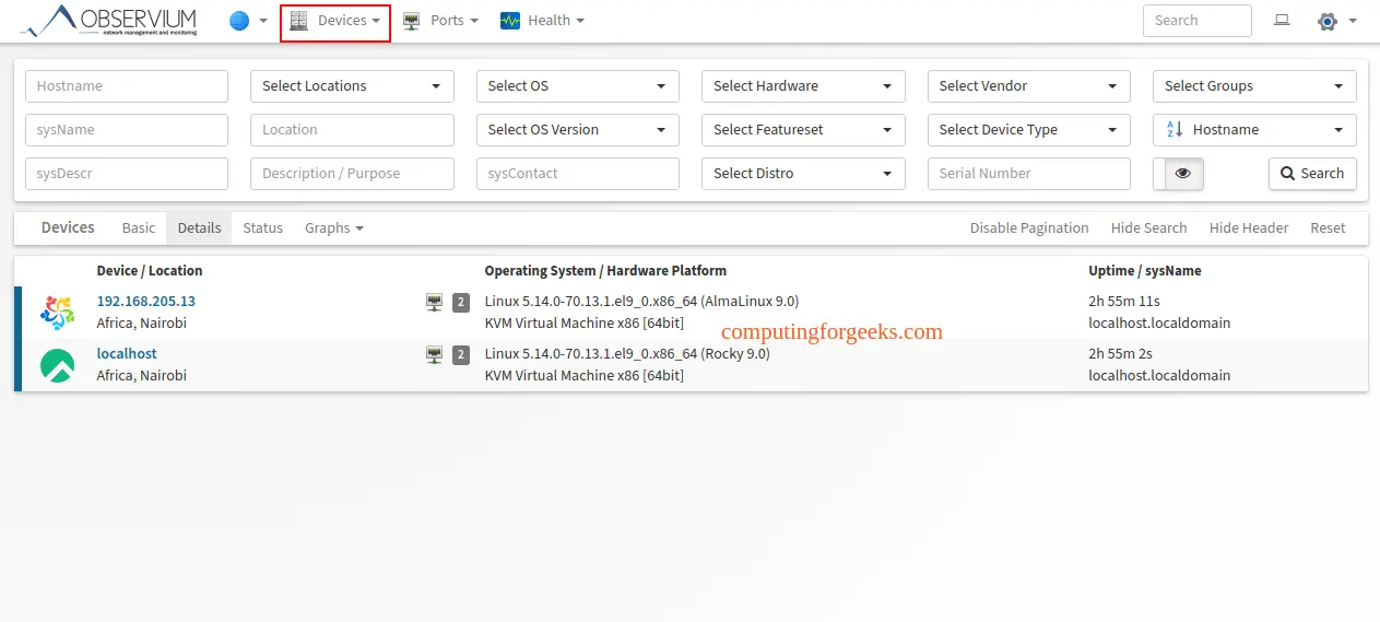 Install Observium Monitoring Tool on Rocky 9 / AlmaLinux 9 | ComputingForGeeks