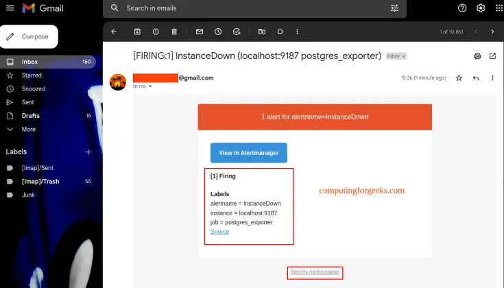 Configure Prometheus Email Alert Notification using Alertmanager | ComputingForGeeks