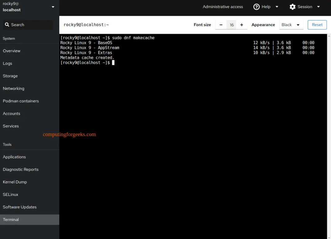Manage Rocky Linux 9 / AlmaLinux 9 using Cockpit Dashboard | ComputingForGeeks