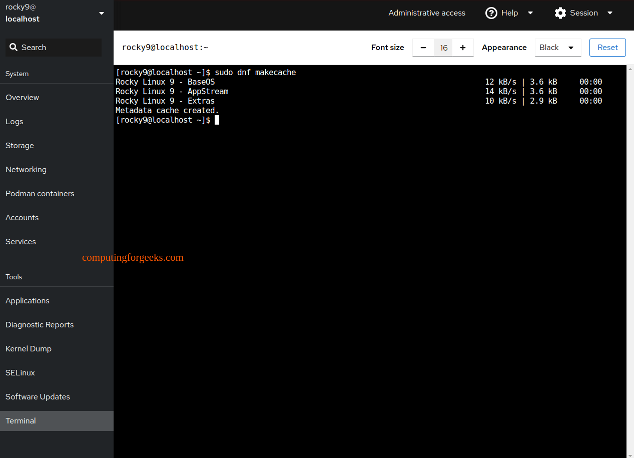 Manage Rocky Linux 9 / AlmaLinux 9 using Cockpit Dashboard | ComputingForGeeks