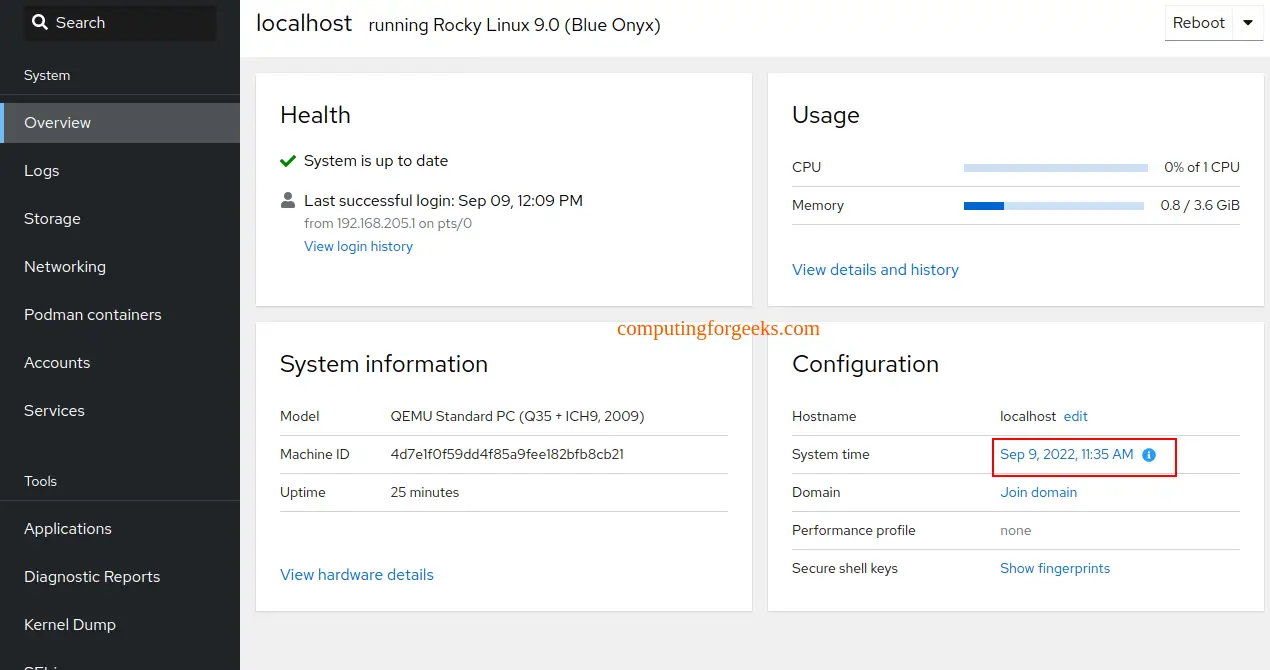 Manage Rocky Linux 9 / AlmaLinux 9 using Cockpit Dashboard | ComputingForGeeks