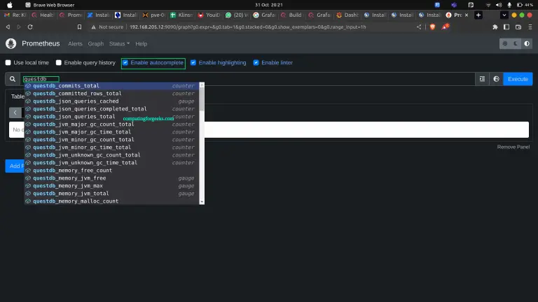 Monitor QuestDB Database With Prometheus and Grafana | ComputingForGeeks