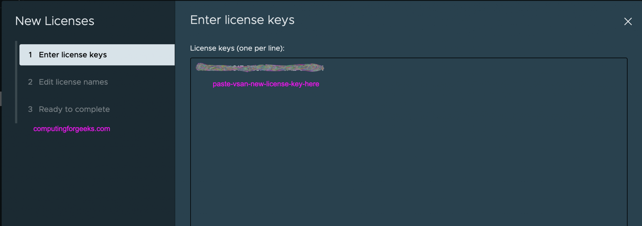 Adding New License Key To VMware vCenter Server / VSAN | ComputingForGeeks