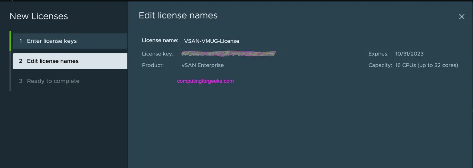 Adding New License Key To VMware vCenter Server / VSAN | ComputingForGeeks
