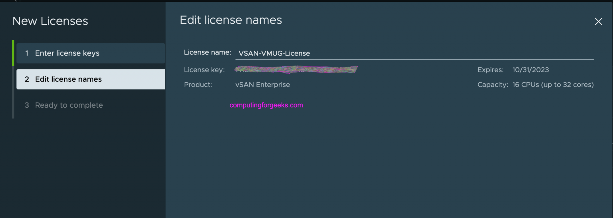 Adding New License Key To VMware vCenter Server / VSAN | ComputingForGeeks