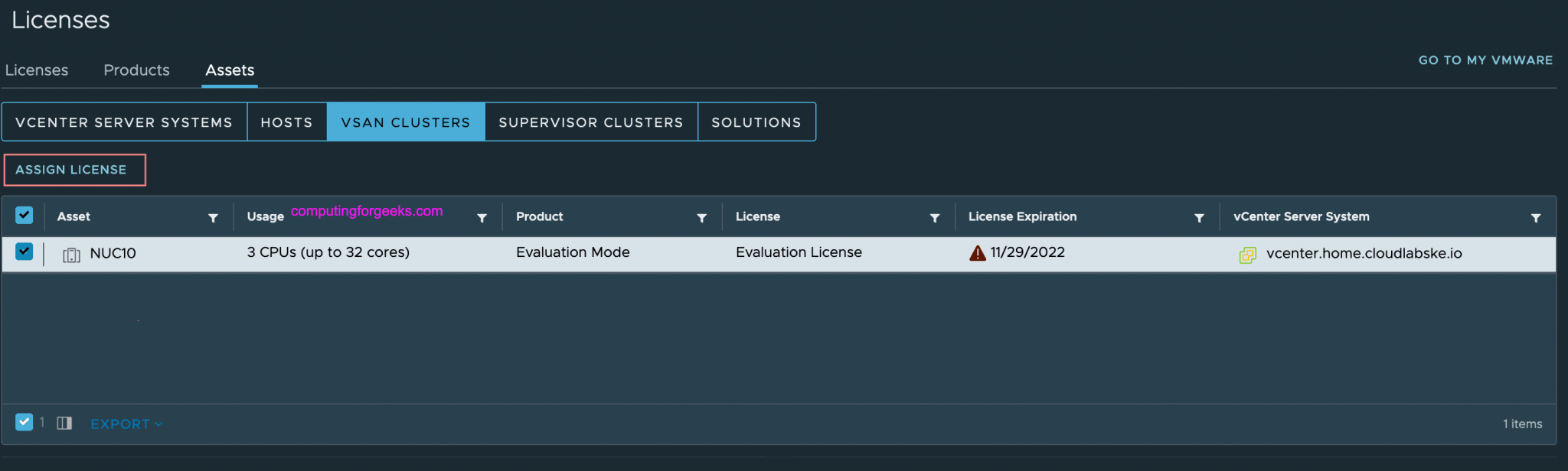 Adding New License Key To VMware vCenter Server / VSAN | ComputingForGeeks