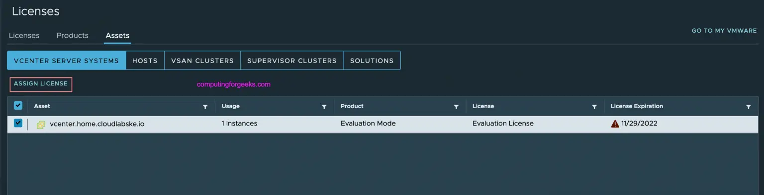 Adding New License Key To VMware vCenter Server / VSAN | ComputingForGeeks