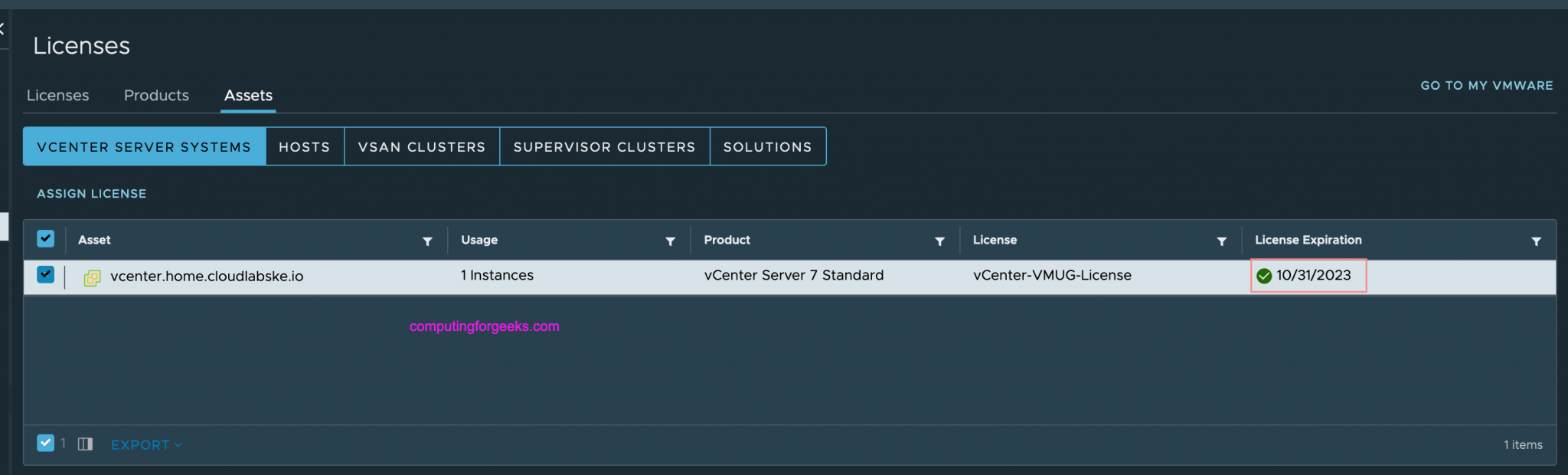 Adding New License Key To VMware vCenter Server / VSAN | ComputingForGeeks