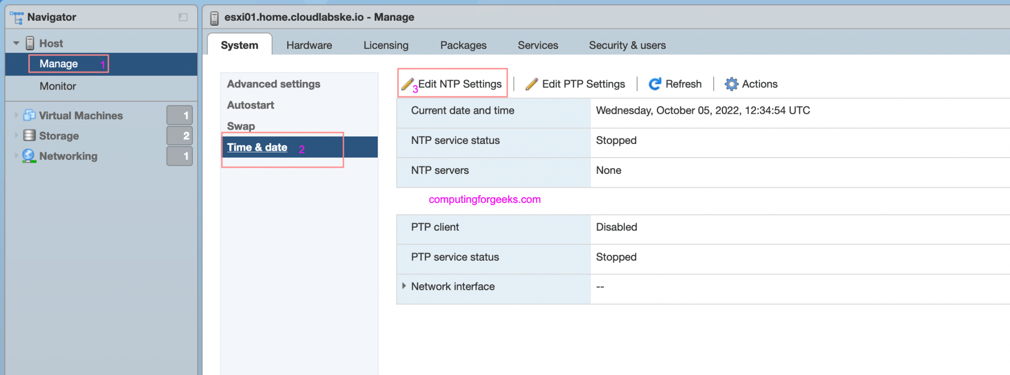 How To Configure Ntp Time On Vsphere Esxi Vcenter Computingforgeeks