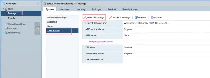 How To Configure Ntp Time On Vsphere Esxi Vcenter Computingforgeeks