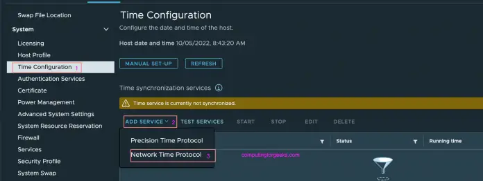 How To Configure Ntp Time On Vsphere Esxi Vcenter Computingforgeeks