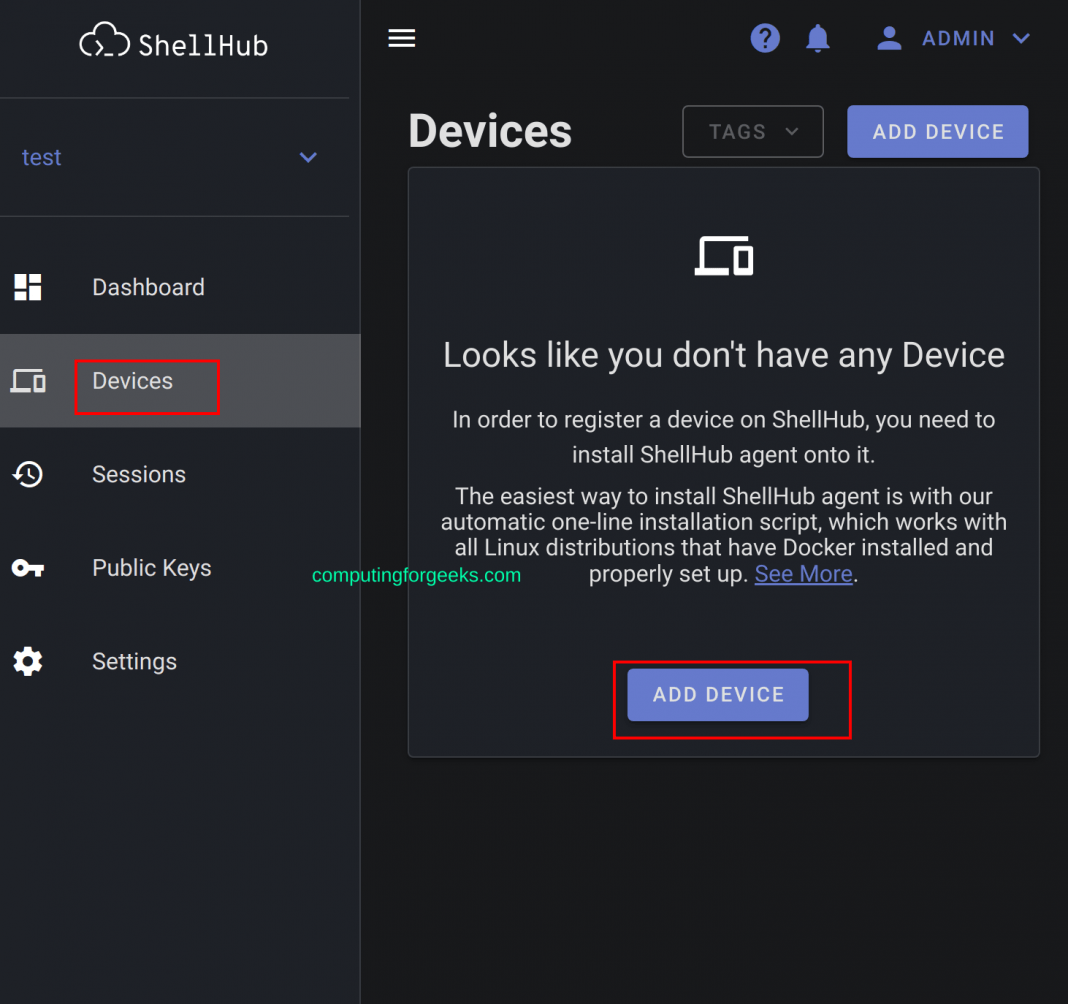 Configure Centralized SSH for Linux systems using ShellHub | ComputingForGeeks