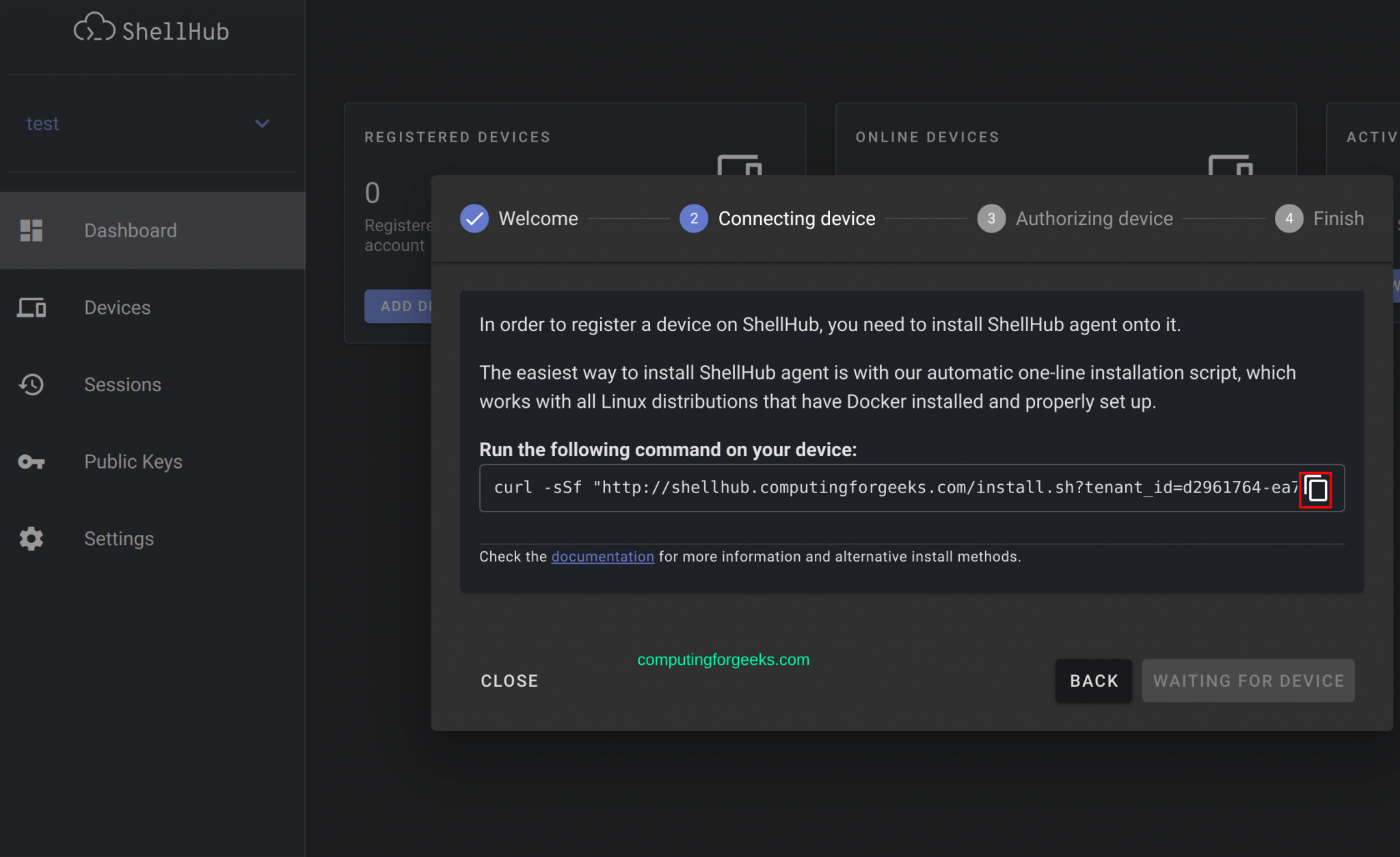 Configure Centralized SSH for Linux systems using ShellHub | ComputingForGeeks