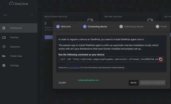 Configure Centralized SSH for Linux systems using ShellHub | ComputingForGeeks