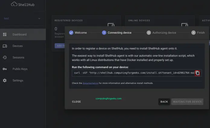 Configure Centralized SSH for Linux systems using ShellHub | ComputingForGeeks