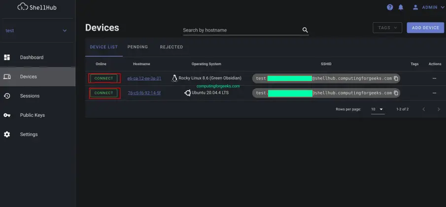 Configure Centralized SSH for Linux systems using ShellHub | ComputingForGeeks