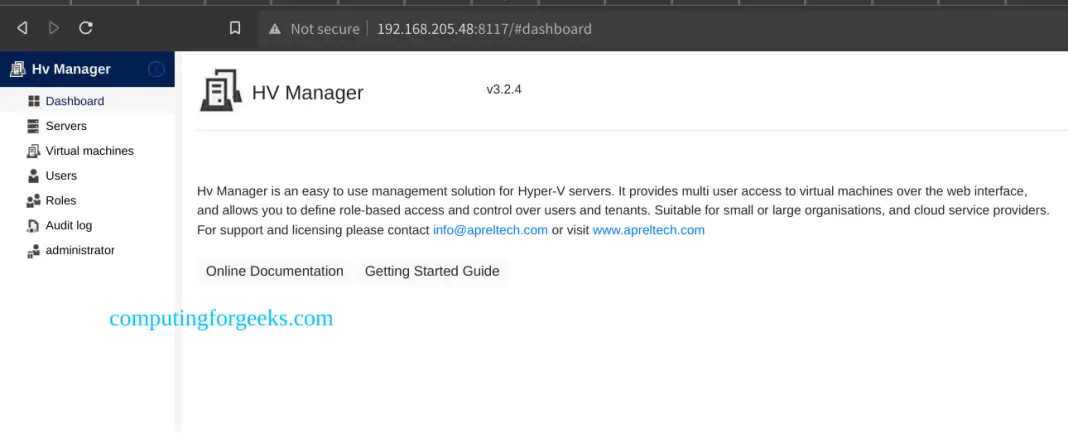 Manage Hyper-V VMs using Hyper-V Manager Web Interface