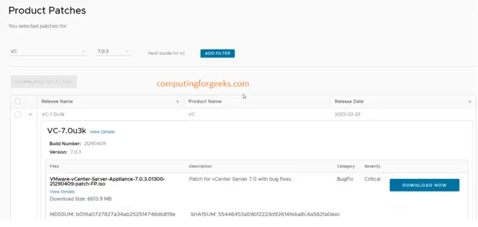 Patching VMware vSphere vCenter 7.0 using CLI | ComputingForGeeks