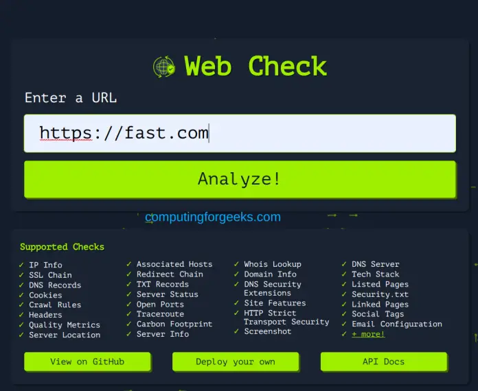 Web-Check: The Free Tool to Anylize Websites | ComputingForGeeks