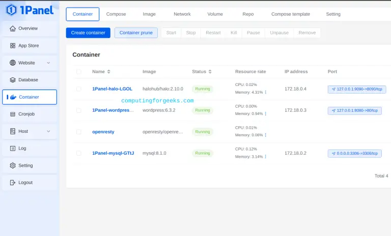1Panel - Best Web Dashboard to Manage Linux server | ComputingForGeeks