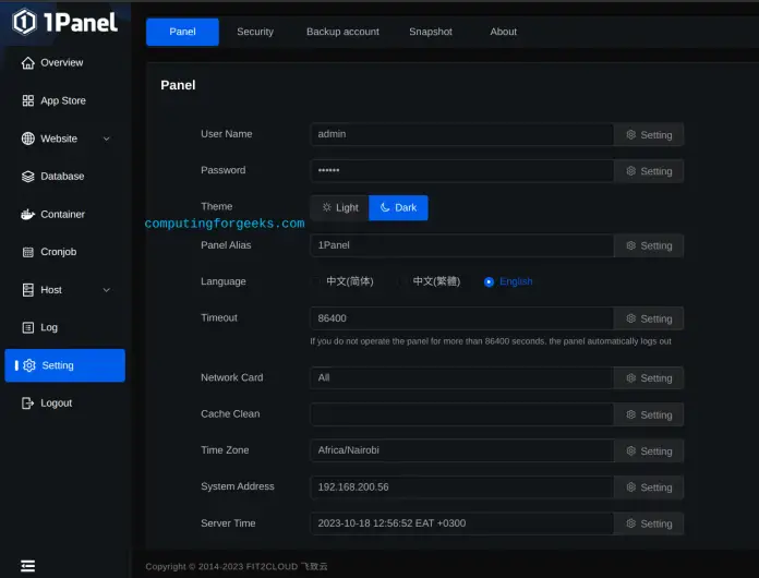 1Panel - Best Web Dashboard to Manage Linux server | ComputingForGeeks