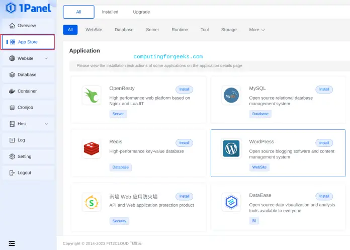 1Panel - Best Web Dashboard to Manage Linux server | ComputingForGeeks