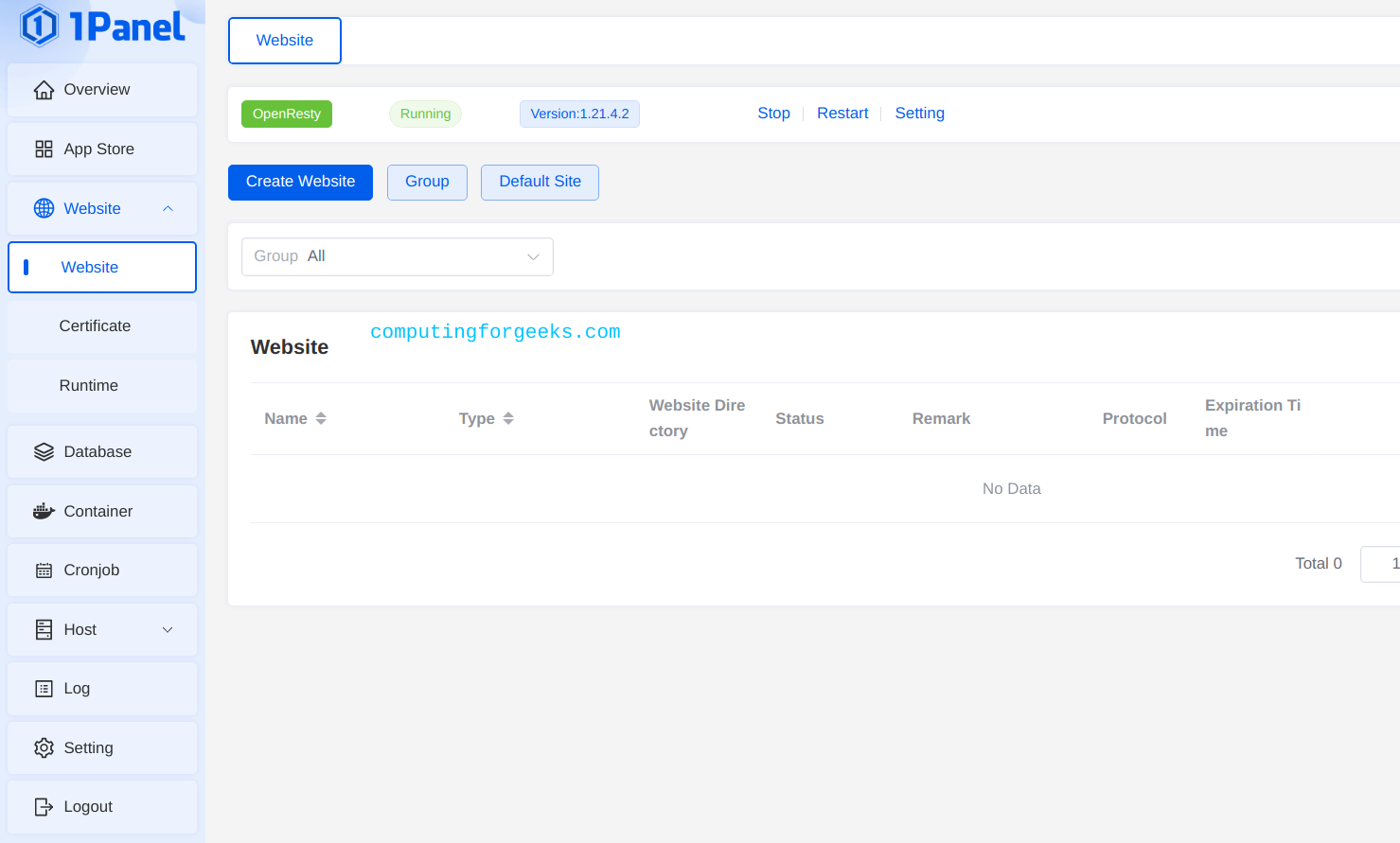 1Panel - Best Web Dashboard to Manage Linux server | ComputingForGeeks