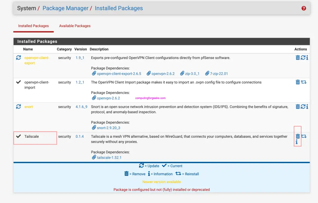 How To Install Tailscale Client on pfSense | ComputingForGeeks