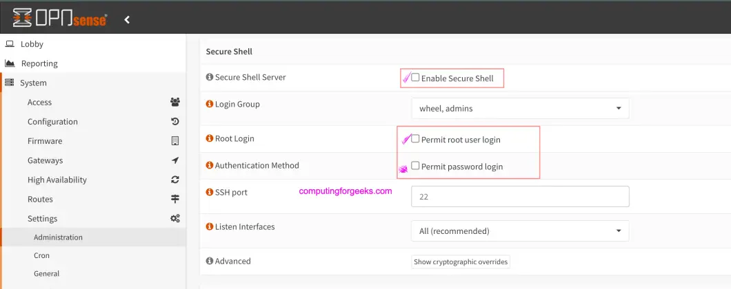 How To Enable And Start Ssh Server On Opnsense Computingforgeeks 2242